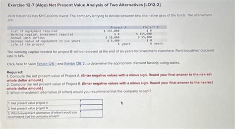 solved exercise 12 7 algo net present value analysis of