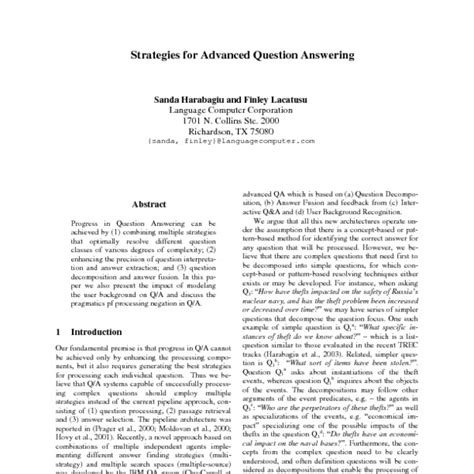 Strategies For Advanced Question Answering Acl Anthology