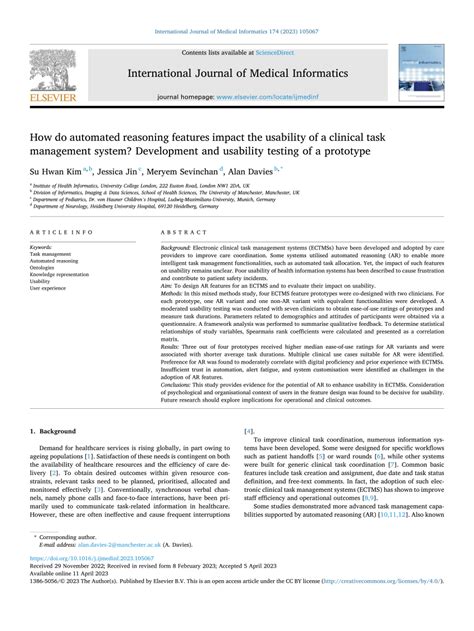 pdf how do automated reasoning features impact the usability of a clinical task management