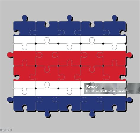 빨간색과 흰색 파란색에서 코스타리카 국기의 지 그 소 퍼즐 성취 또는 완벽의 개념입니다 실톱에 대한 스톡 벡터 아트 및 기타 이미지 실톱 태국 공란 Istock