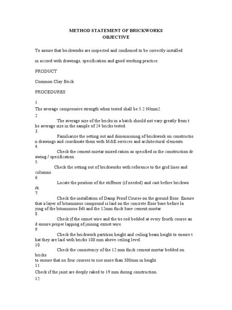 Method Statement Of Brick Works Pdf Home And Garden Art Method Statement Of Brick Works Pdf Home And Garden Art