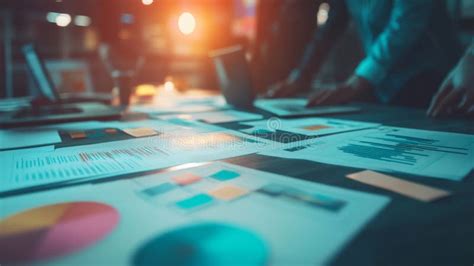 Dynamic Team Brainstorming Around Table With Project Reports And Charts