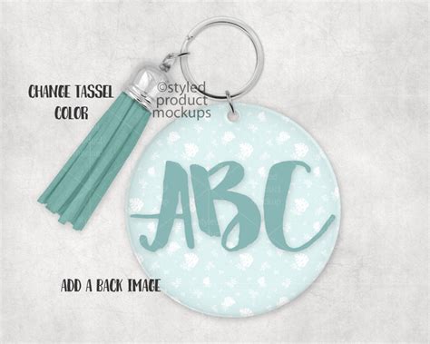 Clear Acrylic Round Keychain With Tassel Mockup Add Your Own Etsy