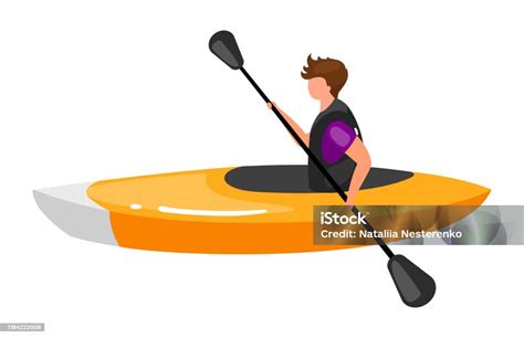 카약 플랫 벡터 그림입니다 익스트림 스포츠 경험 활동적인 라이프 스타일 여름 방학 야외 재미있는 활동 흰색 배경에 카누 보트