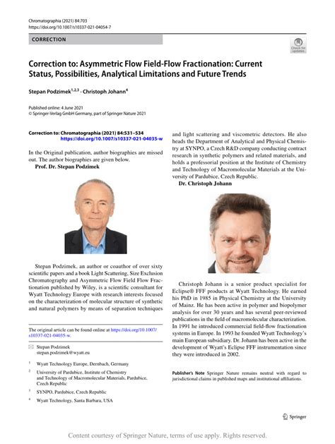 Correction To Asymmetric Flow Field Flow Fractionation Current Status Possibilities