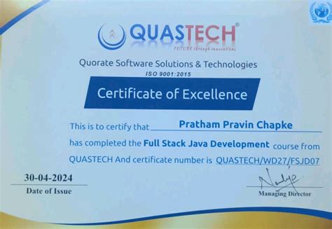 Pratham Chapke On Linkedin I Have Completed My Full Stack Java