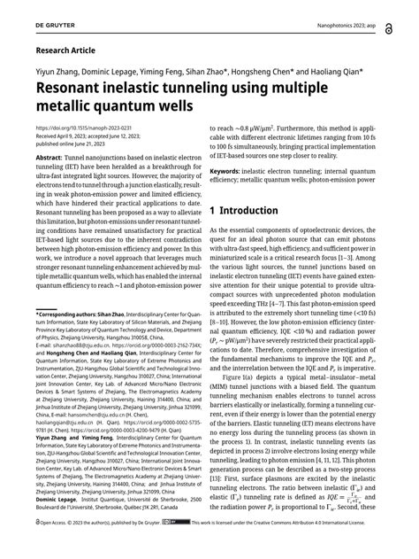 Pdf Resonant Inelastic Tunneling Using Multiple Metallic Quantum Wells