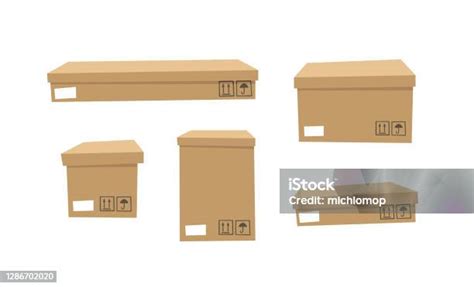 판지 오픈 및 폐쇄 재활용 상자 세트 만화 스타일 일러스트 배달 포장 플랫 그래픽 디자인 전달 클립 아트 흰색 배경에서 격리된 벡터 컬렉션 모형 3차원 형태에 대한 스톡