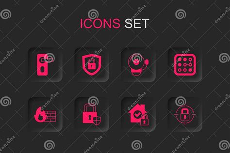 Set Shield Security With Lock Fingerprint Door House Under Protection Graphic Password Lock