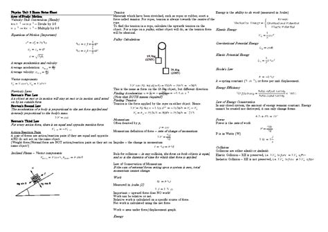 Physics Unit 2 Exam Notes Physics Unit 2 Exam Notes Sheet Area Of