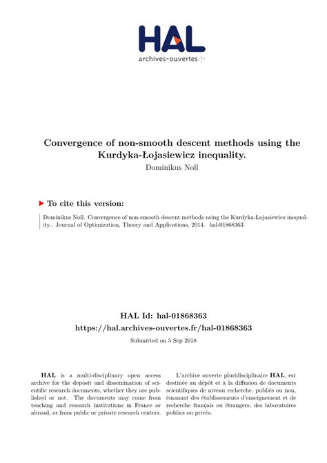 Pdf Convergence Of Non Smooth Descent Methods Using The Kurdyka