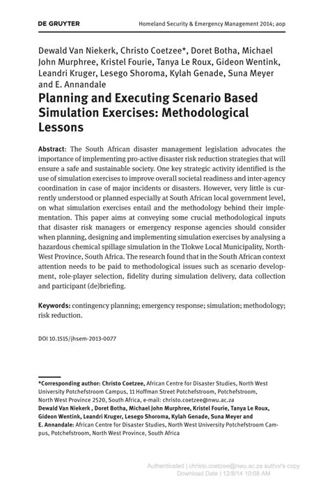 Pdf Planning And Executing Scenario Based Simulation Exercises