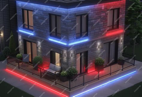 Premium Photo House Illuminated With Red White And Blue Lights