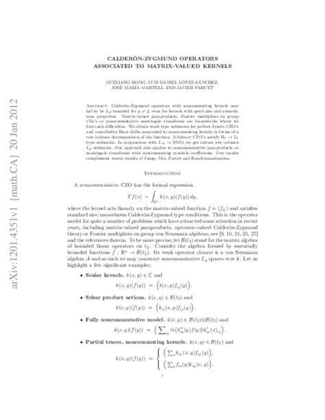 Pdf Calder On Zygmund Operators Associated To Matrix Valued Kernels