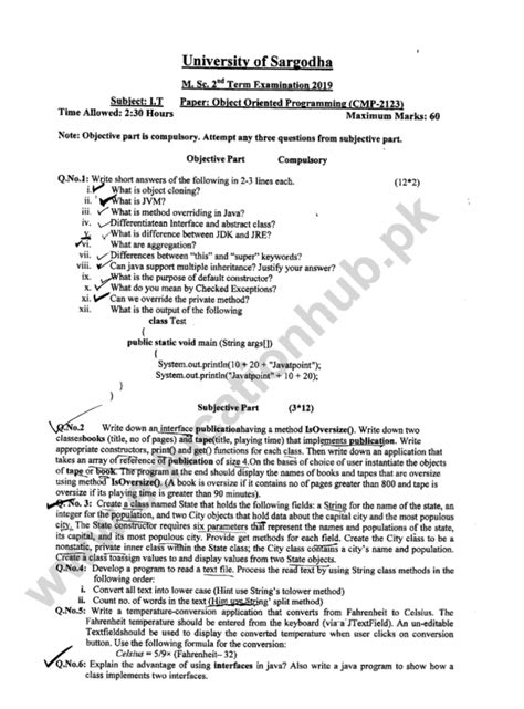 CMP 2123 Object Oriented Programming OOP MSc IT UOS Past Papers