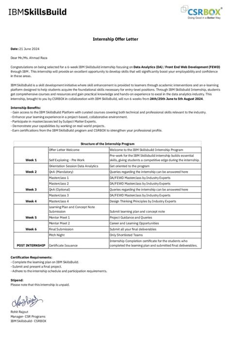 ahmad raza on linkedin ibm internship skillsbuild webdevelopment skills offerletter coding…