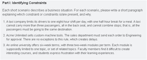 Solved Part I Identifying Constraints Each Short Scenario