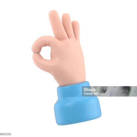 만화 제스처 아이콘 모형만화 캐릭터 사업가 손 모듬 제스처 알았어 흰색 배경에 3d 렌더링 입체 이미지에 대한 스톡 사진 및 기타 이미지 Istock