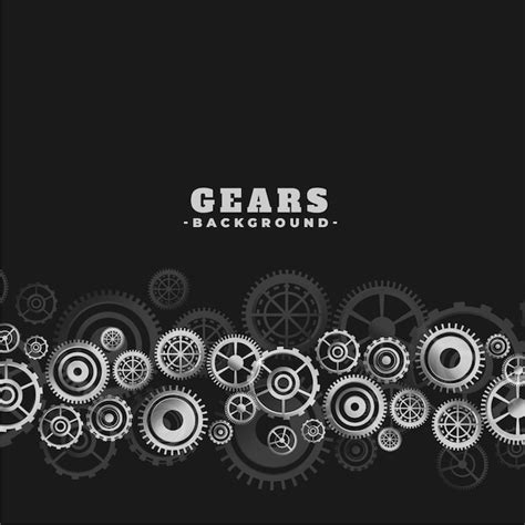 Дизайн темного фона с движением металлического зубчатого колеса в стиле 3d Бесплатный вектор
