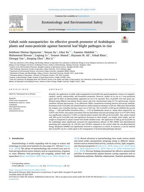 Pdf Cobalt Oxide Nanoparticles An Effective Growth Promoter Of Arabidopsis Plants And Nano