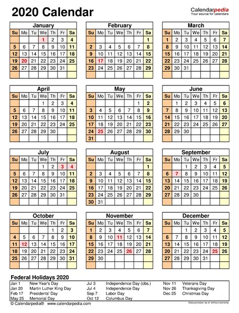 2020 Calendar Free Printable Word Templates Calendarpedia