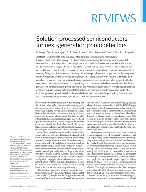 Pdf Solution Processed Semiconductors For Next Generation Photodetectors
