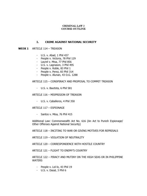 Criminal Law 2 Course Outline Sy 2023 2024 Pdf Perjury Forgery