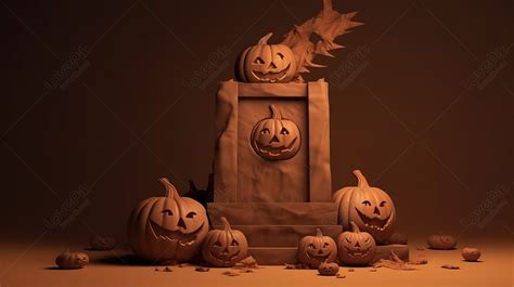 3d 렌더링 호박 캐릭터와 달 배경을 사용한 으스스한 할로윈 연단 프로모션 연단 배경 할로 배경 프로 모션 배경 이미지 Hd 연단 할로 프로 모션 배경 사진