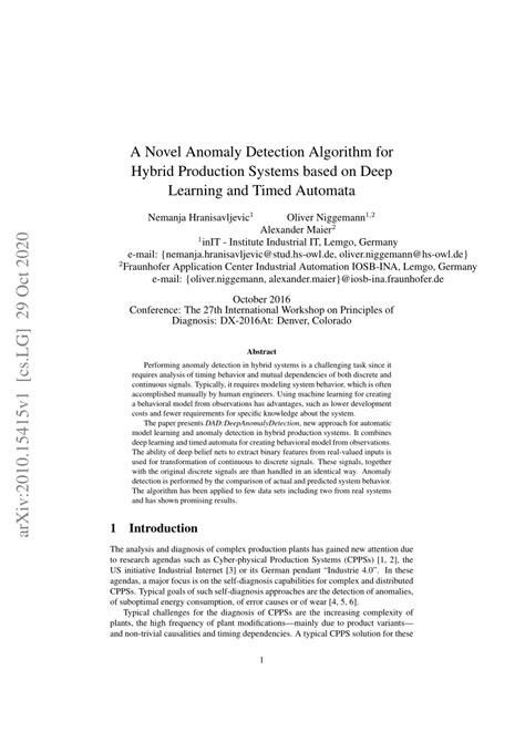 Pdf A Novel Anomaly Detection Algorithm For Hybrid Production Systems
