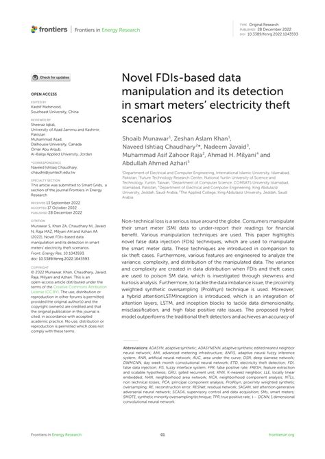 Pdf Novel Fdis Based Data Manipulation And Its Detection In Smart Meters Electricity Theft