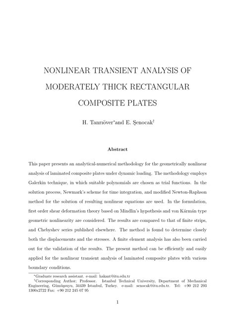Pdf Nonlinear Transient Analysis Of Moderately Thick Rectangular Composite Plates