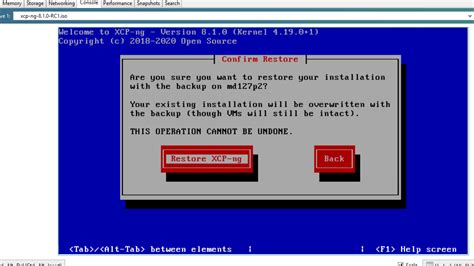 host restore not working on xcp ng 8 1 rc diskfilter writes not supported · issue 357 · xcp