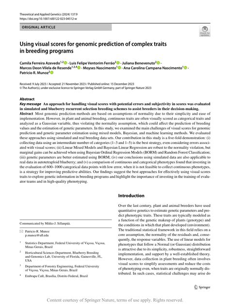 Using Visual Scores For Genomic Prediction Of Complex Traits In Breeding Programs Request Pdf