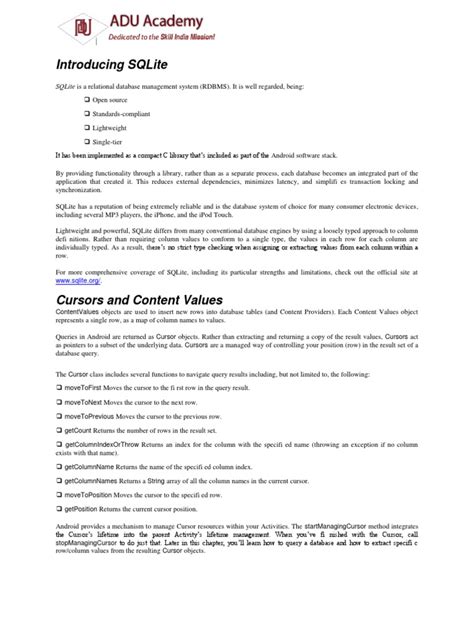 Introducing Sqlite Pdf Relational Database Databases