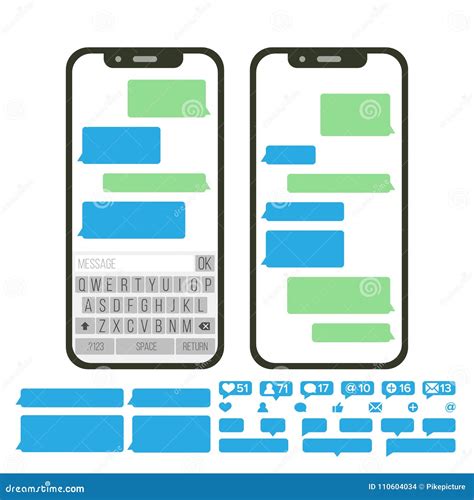 Mobile Screen Messaging Vector Chat Bot Bubbles Set Mobile App Messenger Interface
