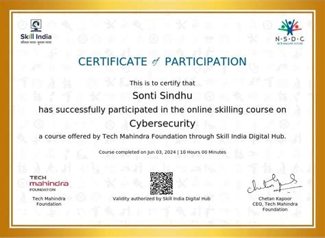 Skill Cybersecurity Techmahindrafoundation Skillindia Digitallearning Sonti Sindhu