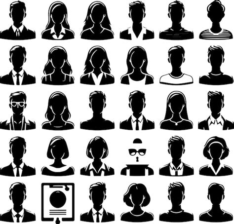 실루으로 된 터 아바타 프로필 아이콘 세트 프리미엄 벡터