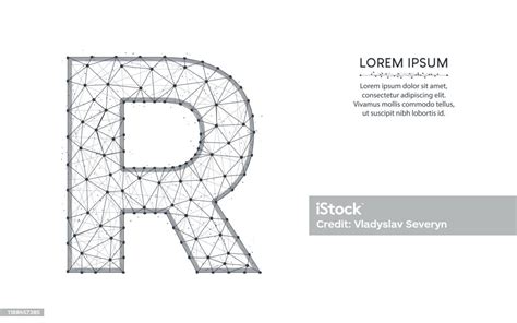 Letter R 낮은 폴리 디자인 알파벳 추상 기하학적 이미지 글꼴 와이어 프레임 메쉬 흰색 배경에 포인트와 선으로 만든 다각형 벡터 그림 0명에 대한 스톡 벡터 아트 및