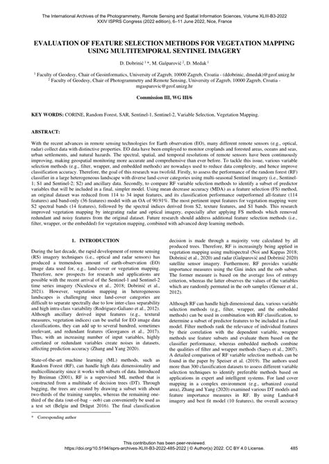 Pdf Evaluation Of Feature Selection Methods For Vegetation Mapping Using Multitemporal