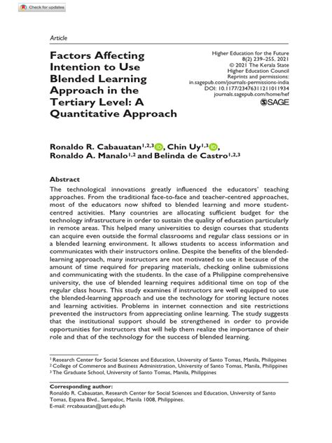 Cabauatan Et Al 2021 Factors Affecting Intention To Use Blended