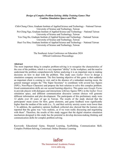 Pdf Design Of Complex Problem Solving Ability Training Games That