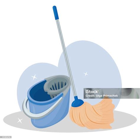 바닥을 청소하고 걸레질하기 위한 걸레와 양동이 흰색 배경에서 격리된 벡터 그림입니다 가사 집안일에 대한 스톡 벡터 아트 및 기타 이미지 가사 집안일 가정 생활 개념