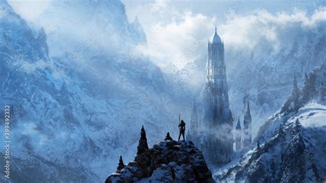 Fantasy Frozen Tower Digital Illustration Stock Illustration Adobe Stock