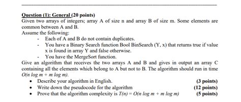 Solved Question 1 General 20 Points Given Two Arrays Of