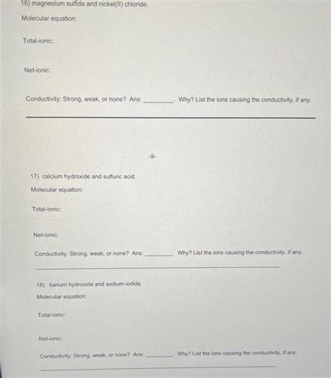 Solved Molecular Equation Total Ionic Net Ionic