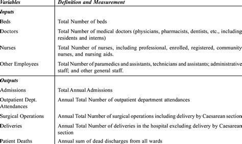 Definitions And Measurement Of Input And Output Variables Download Table
