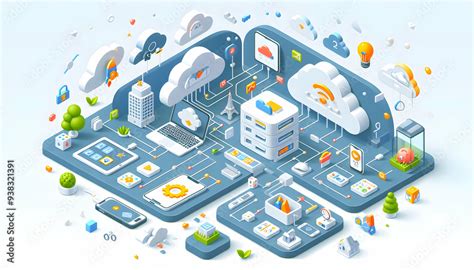 3d Flat Vector As Cloud Data Synchronization With Devices And Cloud Icons Concept As Vector