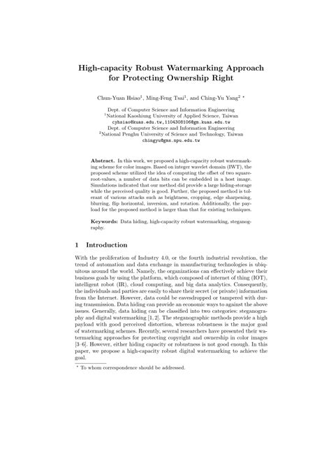 Pdf High Capacity Robust Watermarking Approach For Protecting