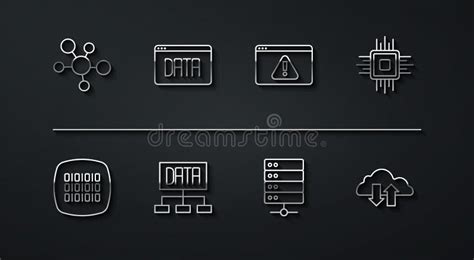Set Line Mind Map Infographic Binary Code Processor Cpu Server Data Analysis Cloud Download