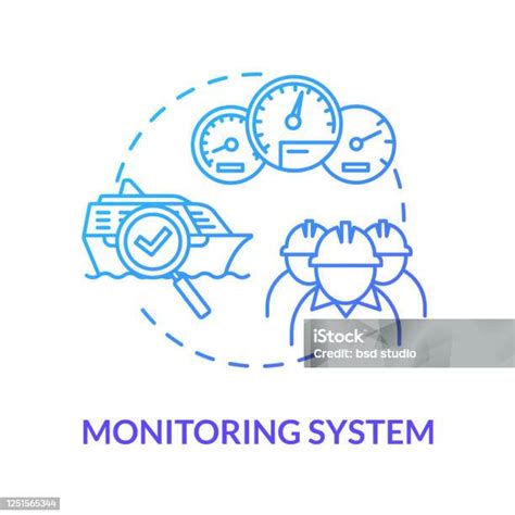 모니터링 시스템 블루 컨셉 아이콘 추진 엔진을 확인합니다 보트 기계 해양 유지 보수 선박 승무원 작업 아이디어 얇은 라인